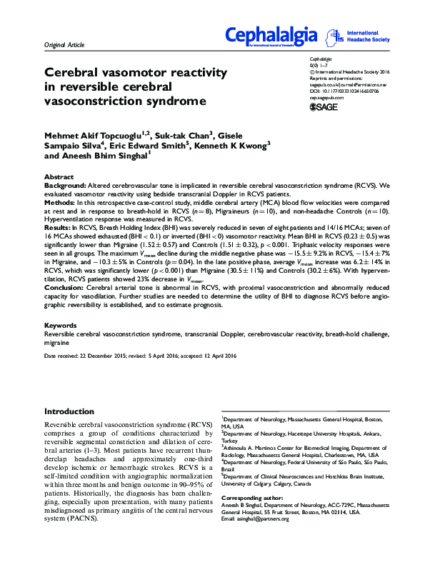 (PDF) Cerebral vasomotor reactivity in reversible cerebral ...