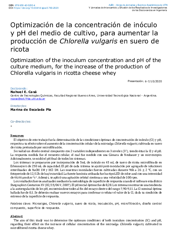(PDF) Optimización de la concentración de inóculo y pH del medio de ...