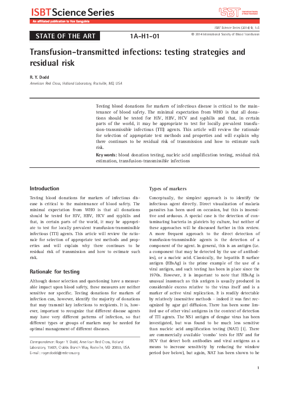 (PDF) Transfusion-transmitted infections: testing strategies and ...
