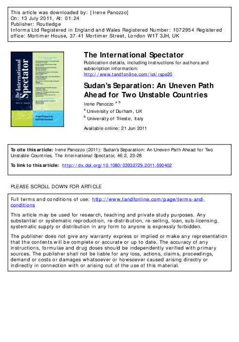 (PDF) Sudan's Separation: An Uneven Path Ahead for Two Unstable Countries (PDF) Sudan's Separation: An Uneven Path Ahead for Two Unstable Countries