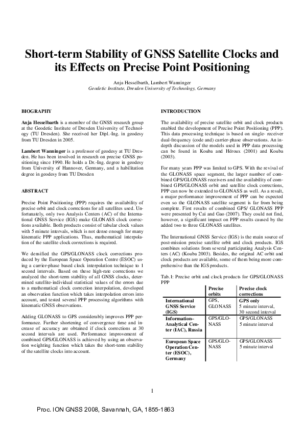 (PDF) Short-term Stability of GNSS Satellite Clocks and its Effects on ...