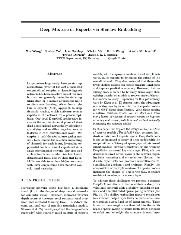 (PDF) Deep Mixture of Experts via Shallow Embedding