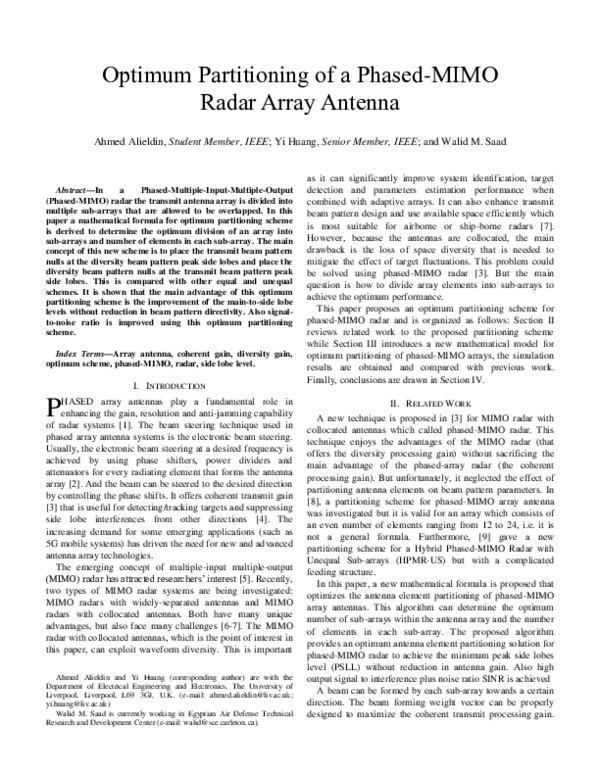 (PDF) Optimum Partitioning of a Phased-MIMO Radar Array Antenna