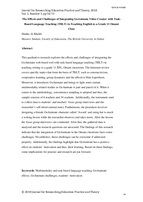 (PDF) The Effects and Challenges of Integrating GoAnimate Video Creator ...