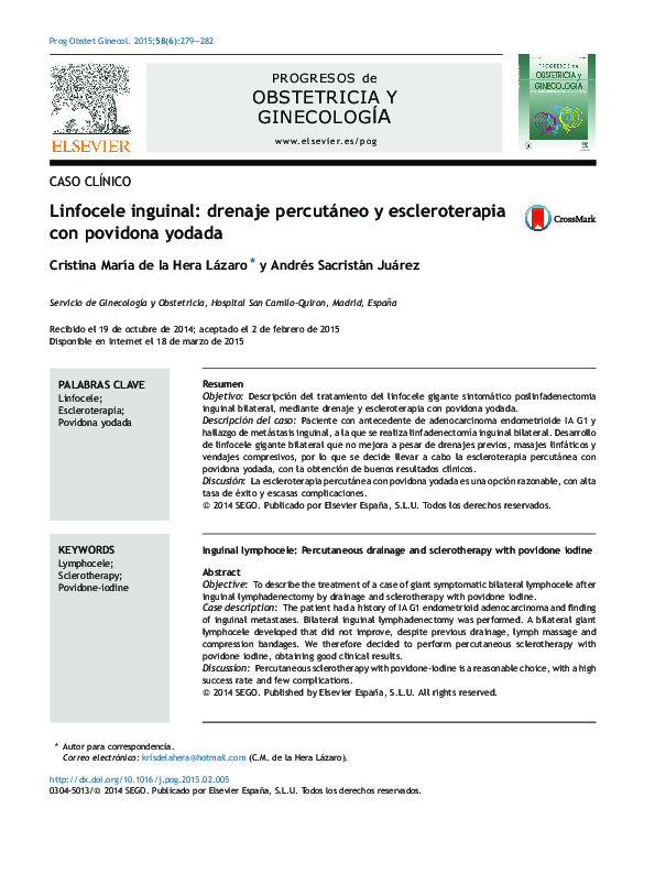 (PDF) Linfocele inguinal: drenaje percutáneo y escleroterapia con ...