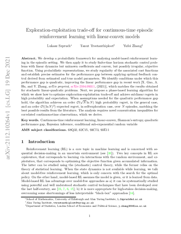 (PDF) Exploration-exploitation trade-off for continuous-time episodic reinforcement learning ...