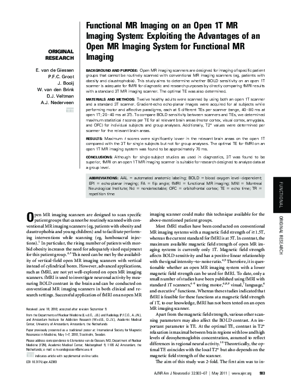(PDF) Functional MR Imaging on an Open 1T MR Imaging System: Exploiting the Advantages of an ...