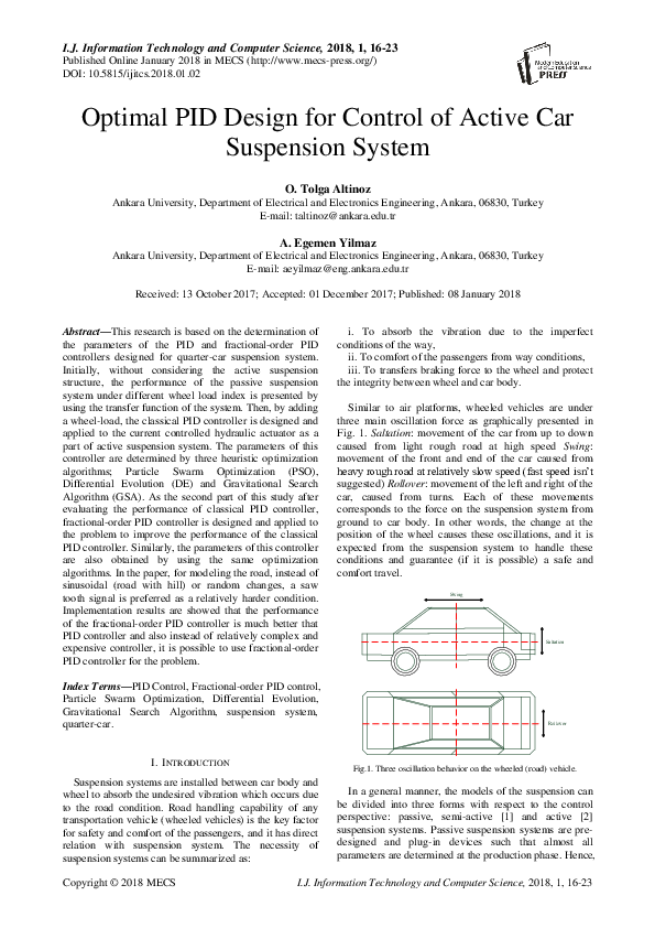 (PDF) Optimal PID Design for Control of Active Car Suspension System ... (PDF) Optimal PID Design for Control of Active Car Suspension System ...