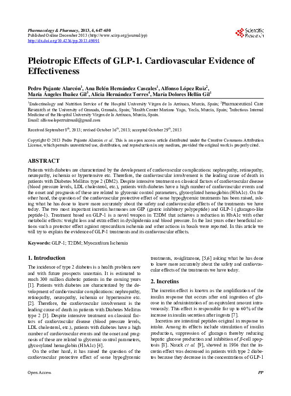 (PDF) Pleiotropic Effects of GLP-1. Cardiovascular Evidence of ...