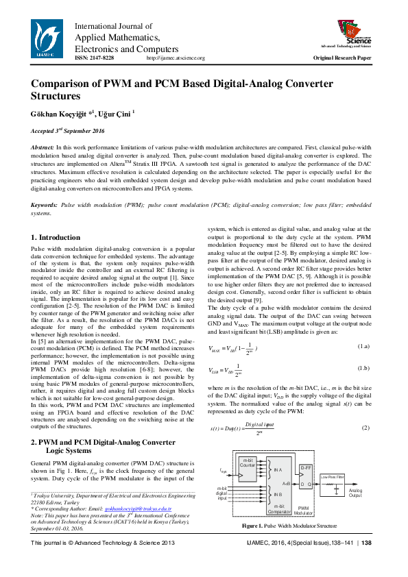 (PDF) Comparison of PWM and PCM Based Digital-Analog Converter Structures