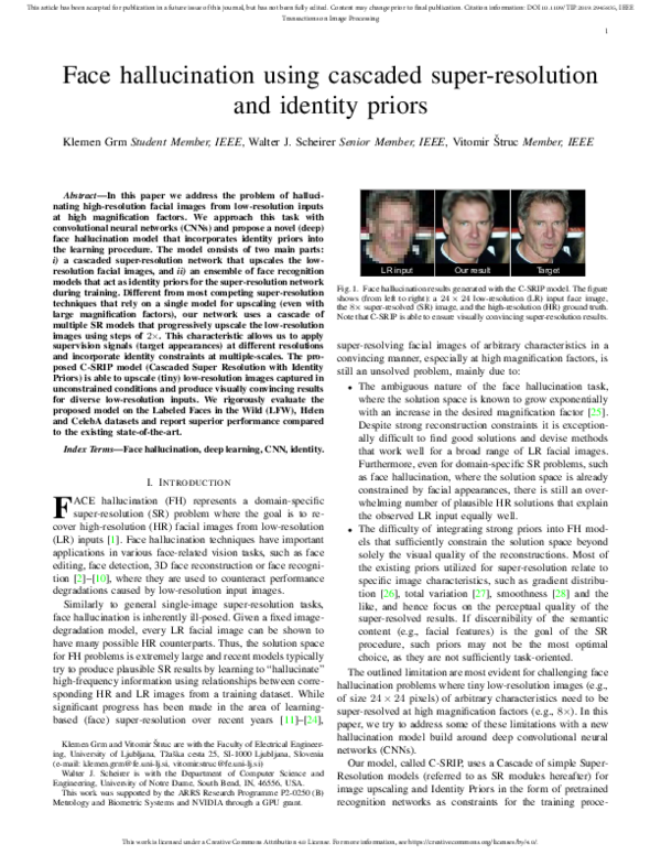 (PDF) Face hallucination using cascaded super-resolution and identity ...