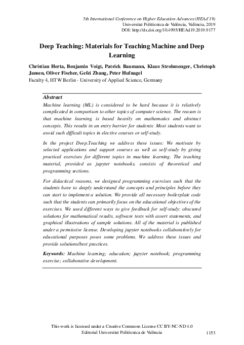 (PDF) Deep Teaching: Materials for Teaching Machine and Deep Learning
