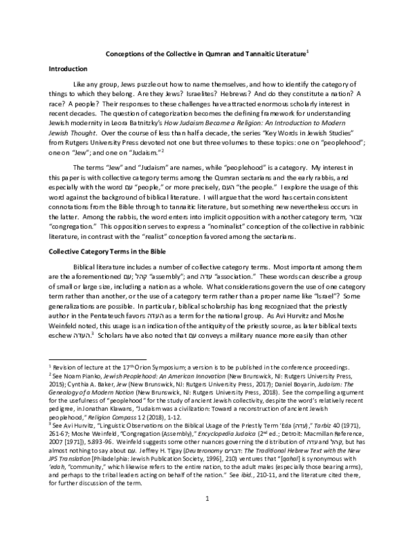 (PDF) Conceptions of the Collective in Qumran and Tannaitic Literature