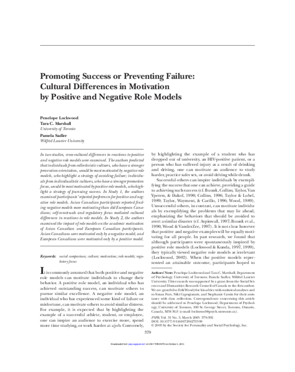 (PDF) Promoting success or preventing failure: cultural differences in ...