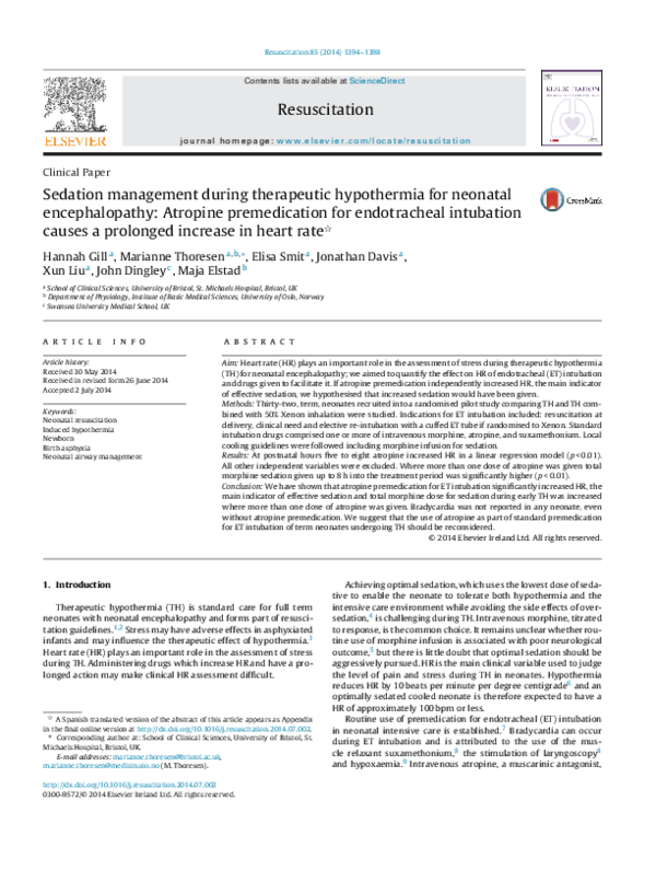 (PDF) Atropine's Impact on HR in Neonates During TH