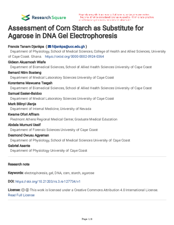(PDF) Assessment of Corn Starch as Substitute for Agarose in DNAGel ...
