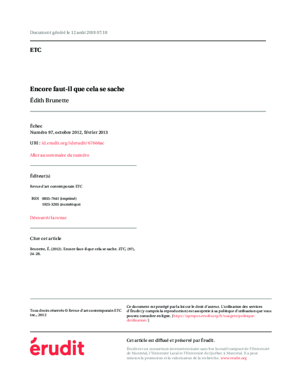 (PDF) Encore faut-il que cela se sache