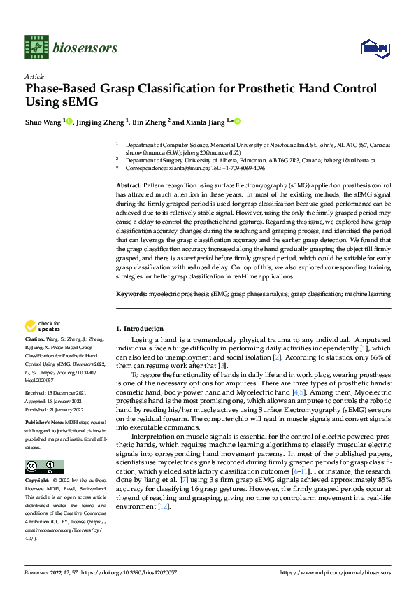 (PDF) Phase-Based Grasp Classification for Prosthetic Hand Control ...