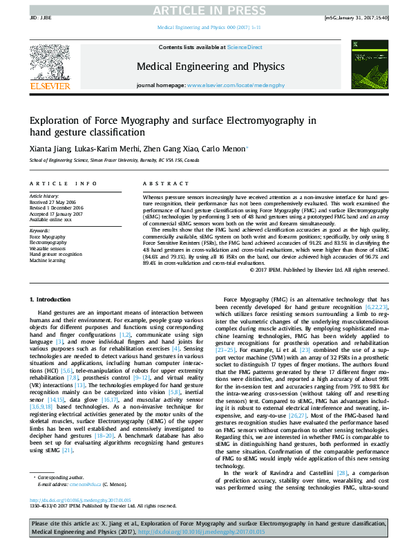 (PDF) Exploration of Force Myography and surface Electromyography in ...
