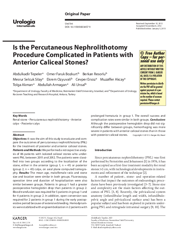 (PDF) Is the Percutaneous Nephrolithotomy Procedure Complicated in ...