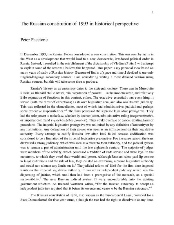 Pdf The Russian Constitution Of 1993 In Historical Perspective