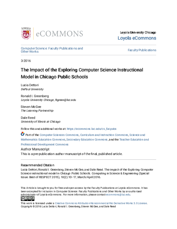 (PDF) The Impact of the Exploring Computer Science Instructional Model ...