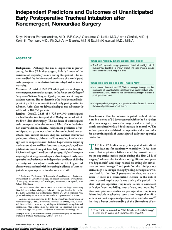 (PDF) Independent Predictors and Outcomes of Unanticipated Early ...
