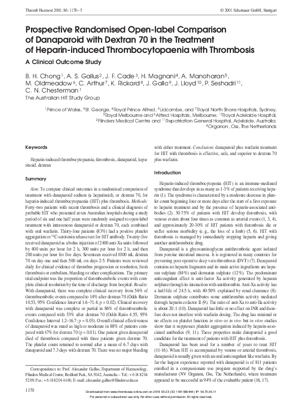 (PDF) Prospective Randomised Open-label Comparison of Danaparoid with ...