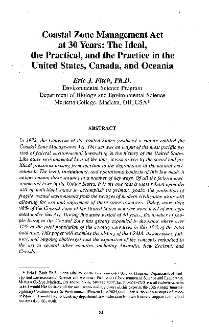 (PDF) Coastal Zone Management Act at 30 years: the ideal, the practical ...