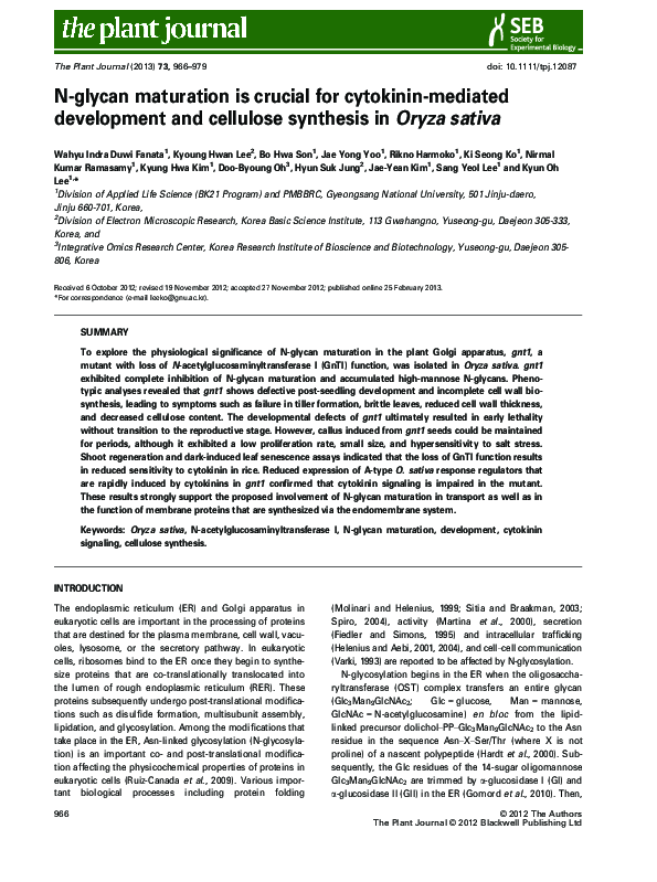(PDF) N-glycan maturation is crucial for cytokinin-mediated development ...