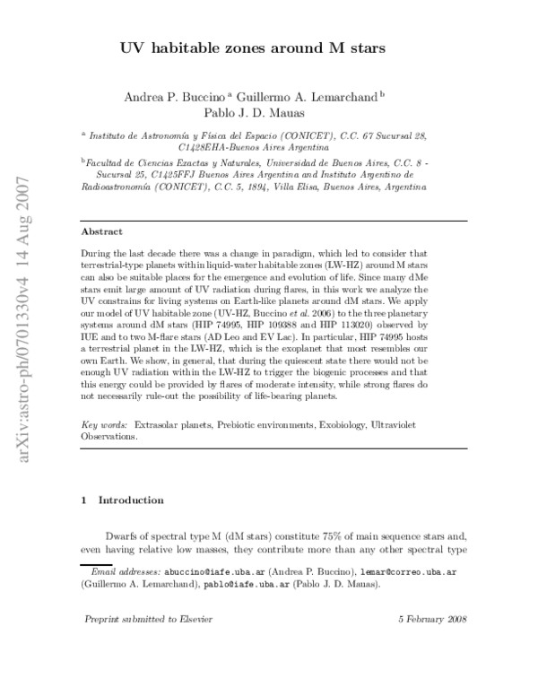 Pdf Uv Habitable Zones Around M Stars