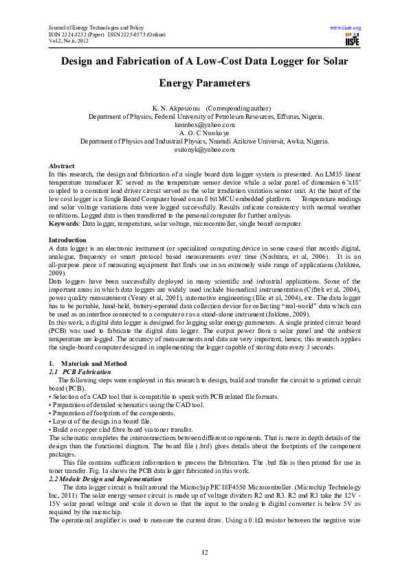 (PDF) Design and Fabrication of A Low-Cost Data Logger for Solar Energy Parameters