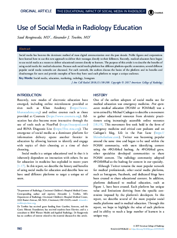 (PDF) Use of Social Media in Radiology Education