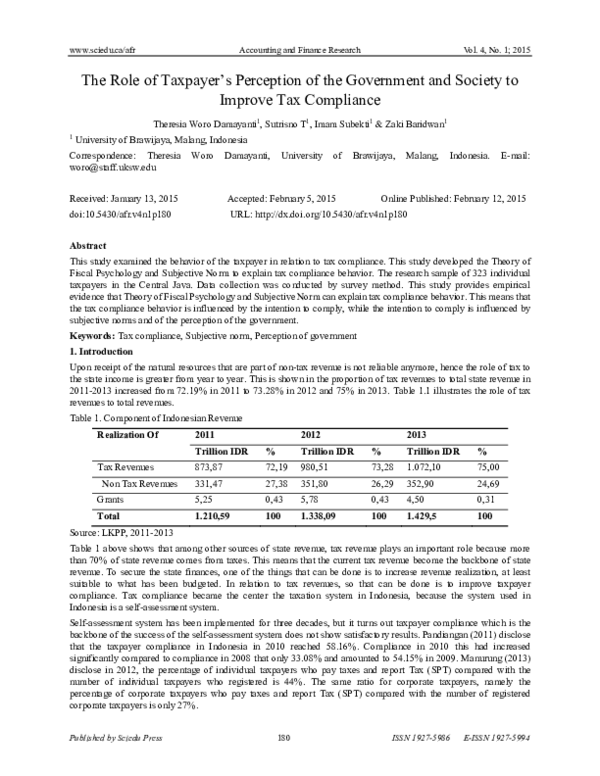 (PDF) The Role of Taxpayer’s Perception of the Government and Society ...