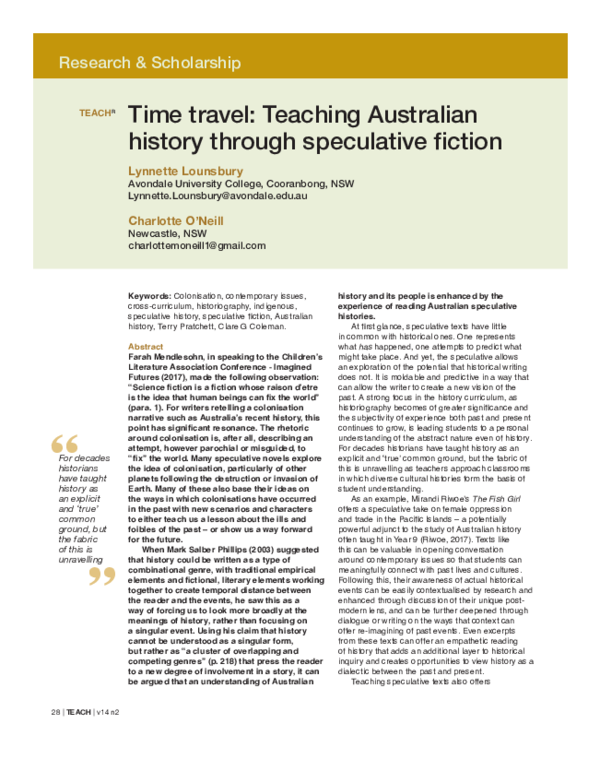 (PDF) Time Travel: Teaching Australian History Through Speculative Fiction
