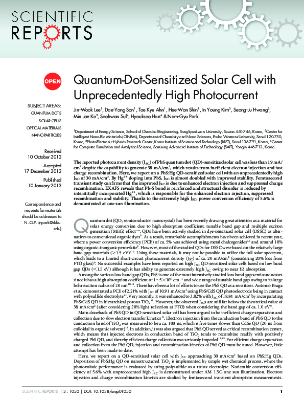 (PDF) Quantum-Dot-Sensitized Solar Cell with Unprecedentedly High ...