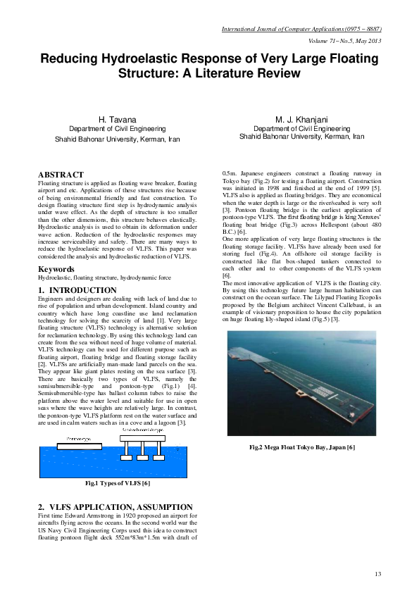Pdf Reducing Hydroelastic Response Of Very Large Floating Structure A Literature Review Zhi