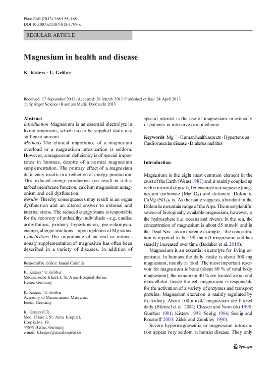 (PDF) Magnesium in Health and Disease