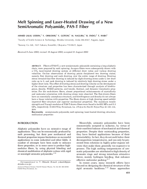 (PDF) Melt spinning and laser-heated drawing of a new semiaromatic ...