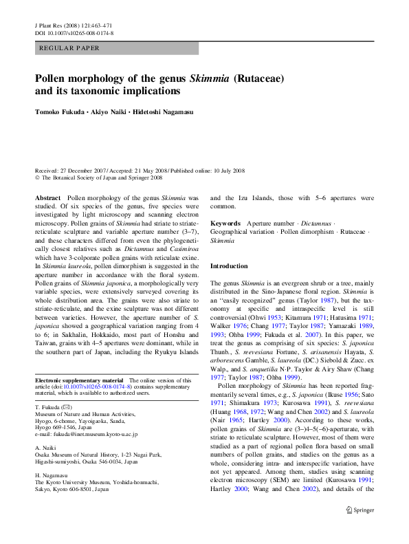 (PDF) Pollen morphology of the genus Skimmia (Rutaceae) and its ...