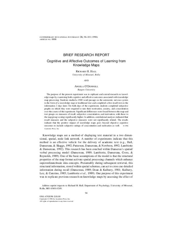 (PDF) Cognitive and Affective Outcomes of Learning from Knowledge Maps
