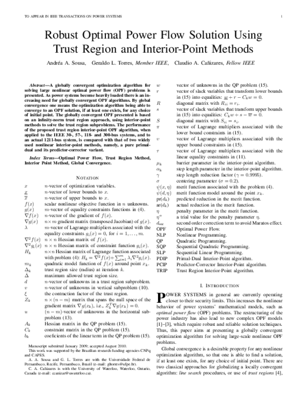 (PDF) Robust OPF Solution via Trust Region Methods