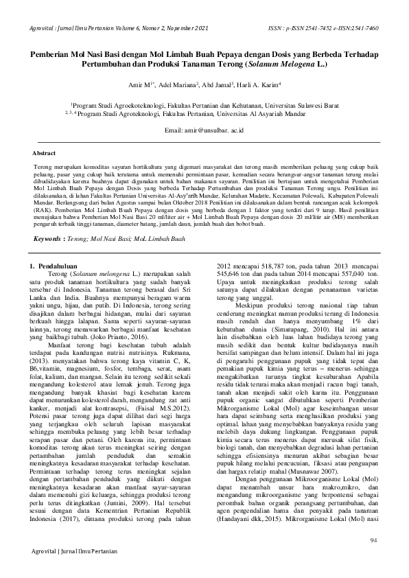 (PDF) Pemberian Mol Nasi Basi dengan Mol Limbah Buah Pepaya dengan Dosis yang Berbeda Terhadap ...