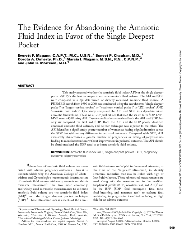 (PDF) The Evidence for Abandoning the Amniotic Fluid Index in Favor of ...