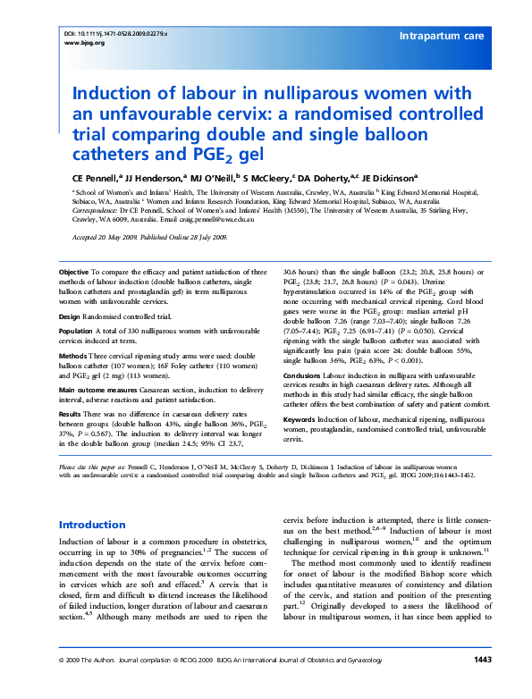 (PDF) Induction of labour in nulliparous women with an unfavourable ...