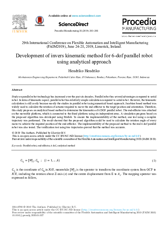 Pdf Development Of Invers Kinematic Method For 6 Dof Parallel Robot