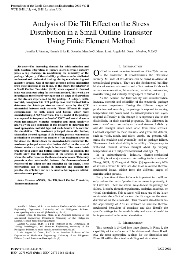 (PDF) Die Tilt Impact on Stress Distribution in Small Outline Transistors