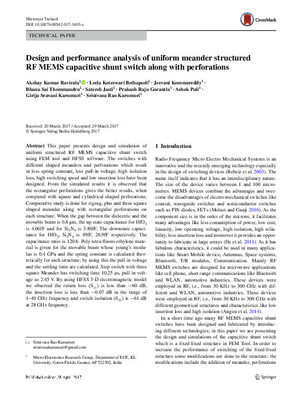 (PDF) Design and performance analysis of uniform meander structured RF ...