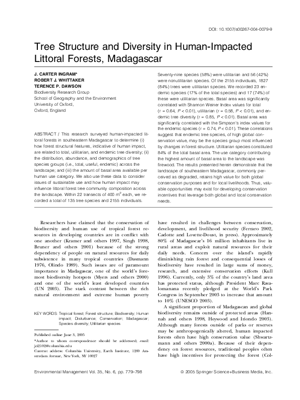 Tree Structure and Diversity in Human-Impacted Littoral Forests, Madagascar