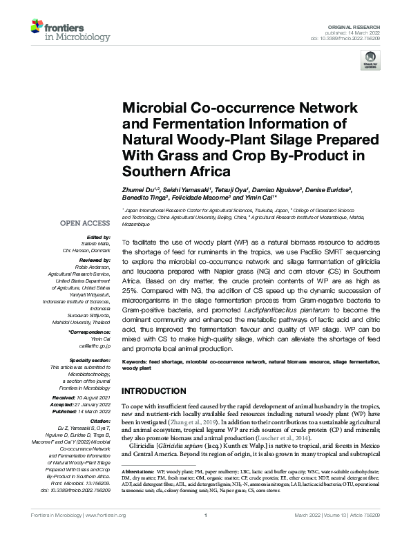 (PDF) Microbial Co-occurrence Network and Fermentation Information of Natural Woody-Plant Silage ...